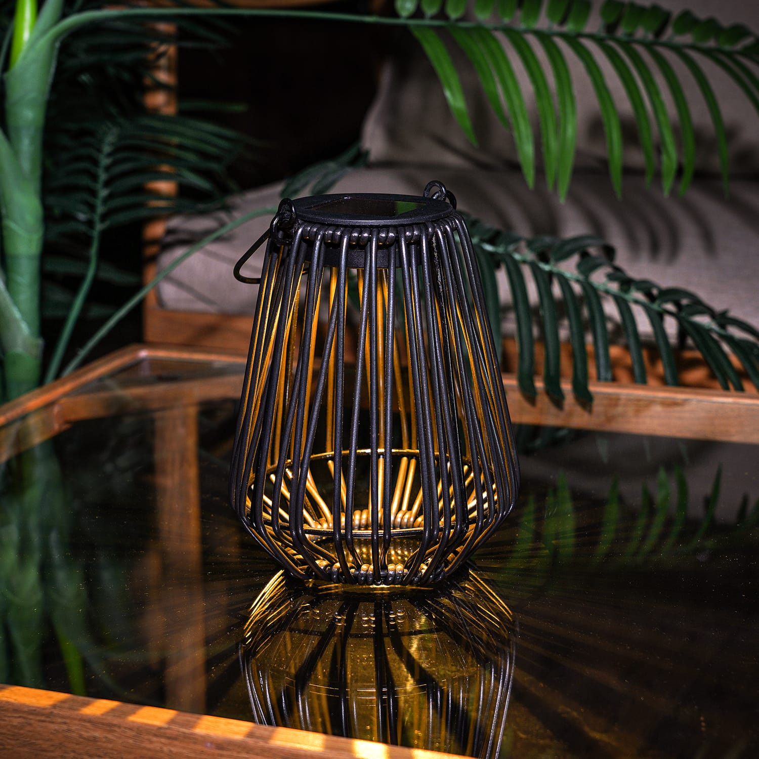 Firefly Black Table Mini Lantern Solar Light | Home Bargains