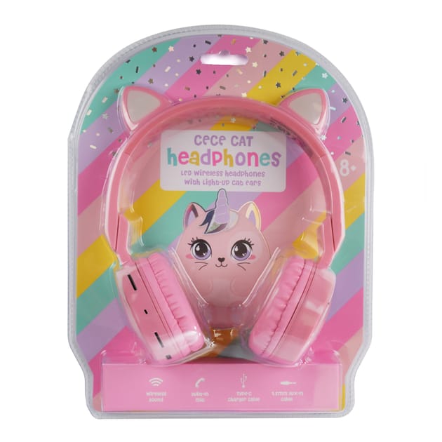 Cece Cat LED Light-UP Wireless Headphones - Pink | Home Bargains
