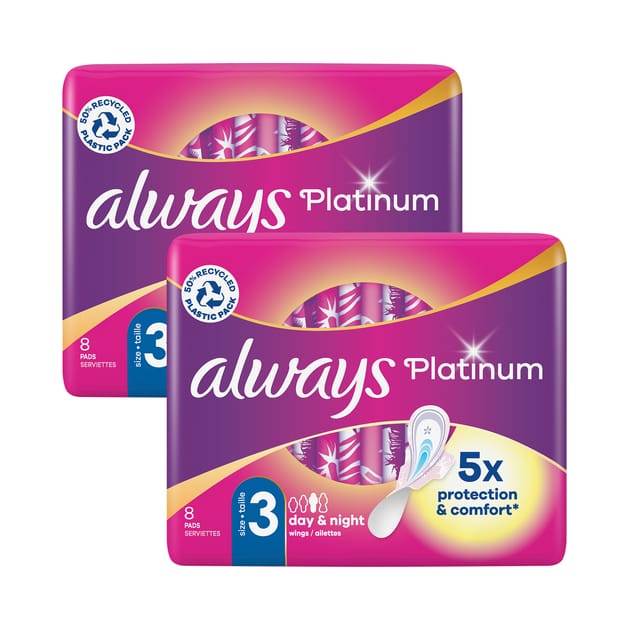 Always Platinum Day & Night 8 Pads Size 3 | Home Bargains