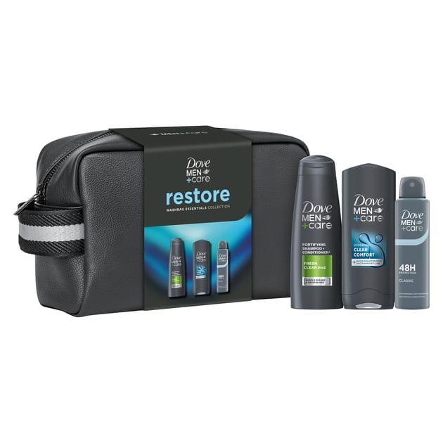 Dove Men+Care Washbag Essentials Gift Set 3 Piece - Restore | Home Bargains