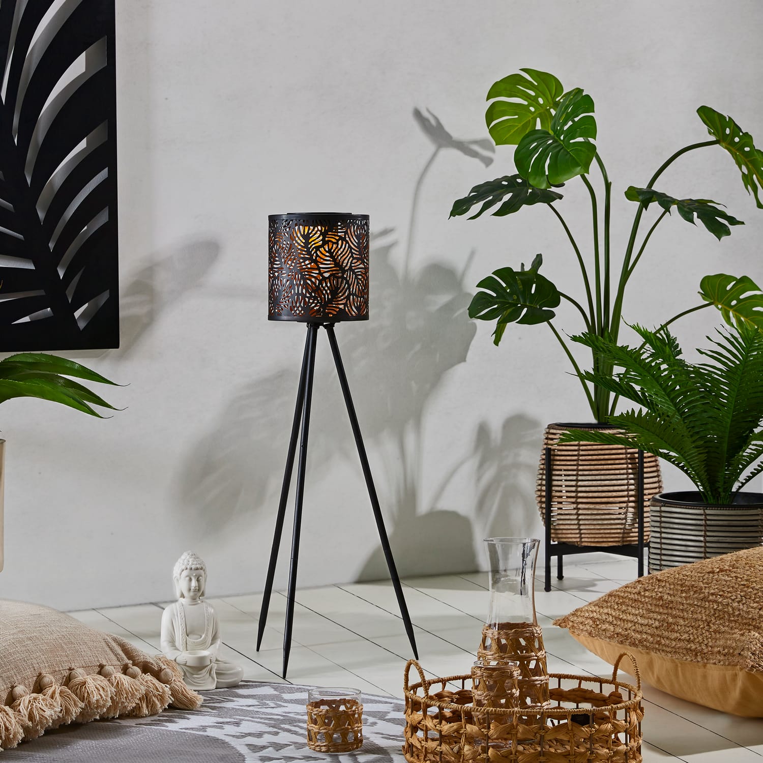 The Outdoor Living Collection Leaf Print Metal Lamp Solar Light | Home ...