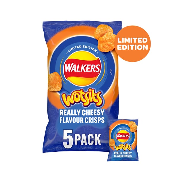 Walkers Wotsits Really Cheesy Flavour Crisps 5 x 24g Limited Edition x18 | Home Bargains