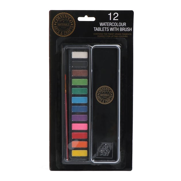 Colvin & Co Artists' 12 Watercolour Tablets & Brush with Tin | Home ...