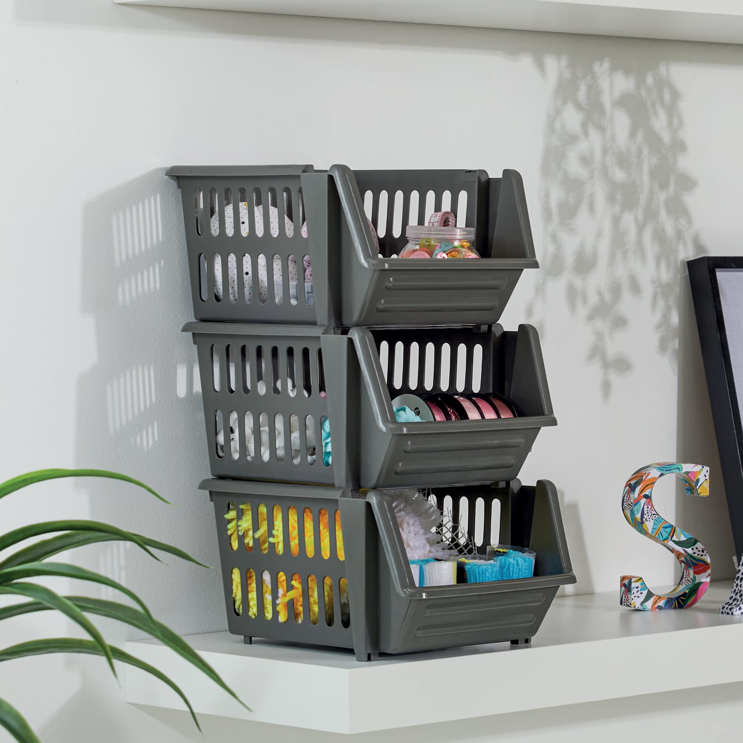 Utility 3 Tier Multi-Purposes Stackable Storage Baskets | Home Bargains