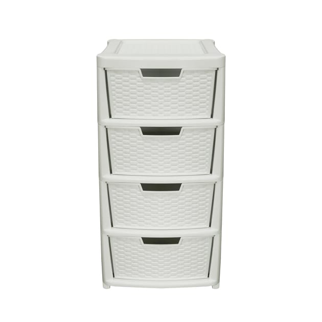 Large Rattan Effect 4 Drawer Storage Tower | Home Bargains
