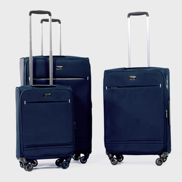 Salisburys Premium Soft Shell Expandable Suitcases - Navy | Home Bargains