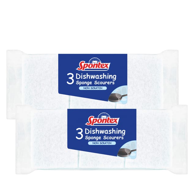 Spontex 3 Dishwashing Sponge Scourers Non Scratch x2 | Home Bargains