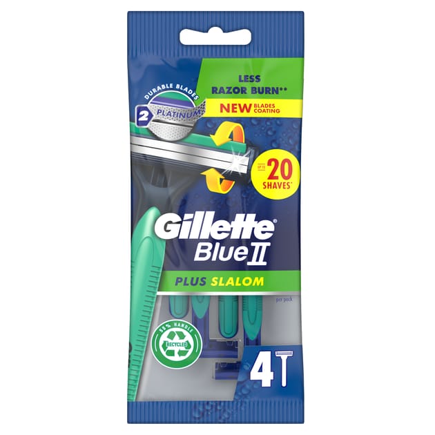 Gillette Blue II Plus Slalom Disposable Razors 4 Pack | Home Bargains