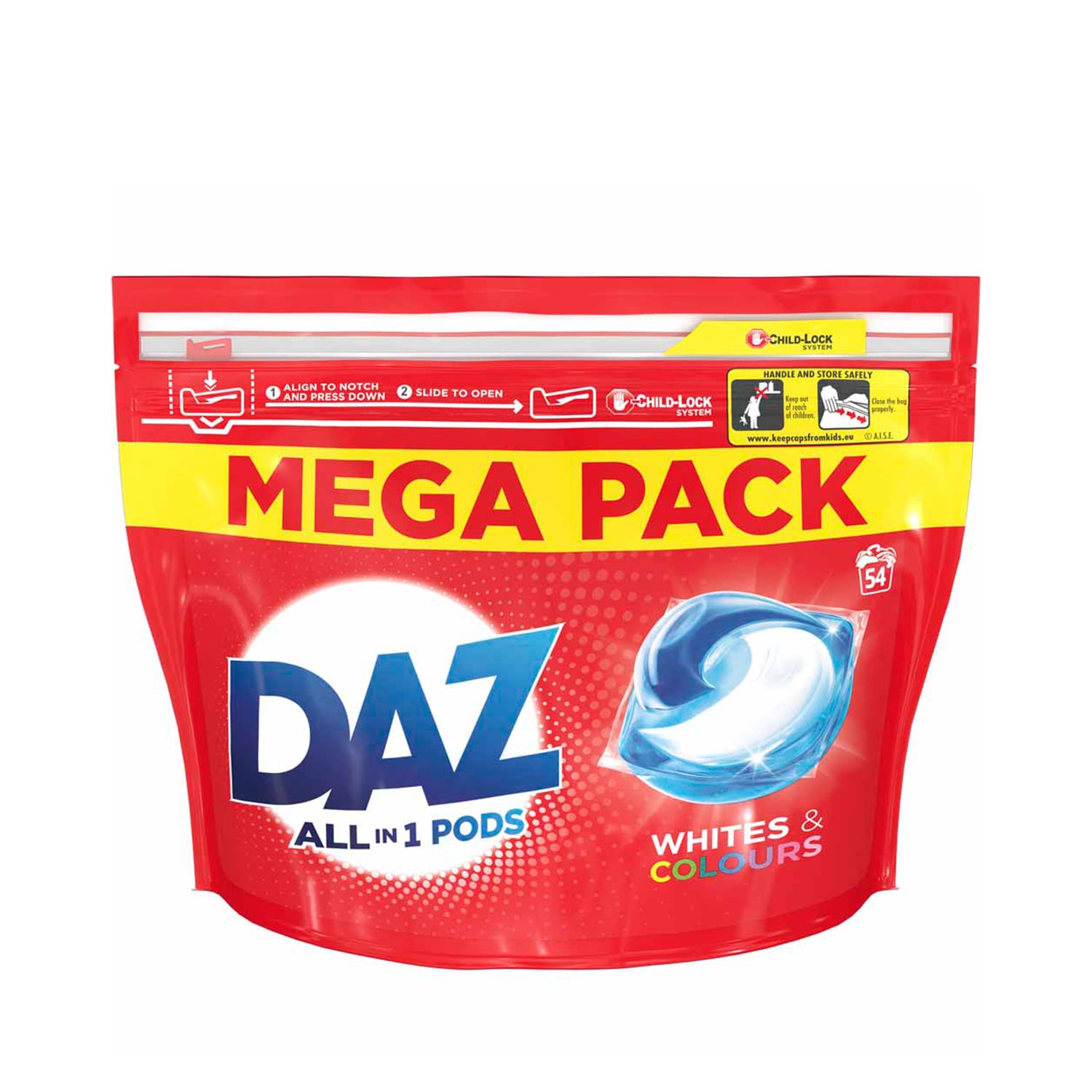 Daz All-In-1 Pods Washing Liquid Capsules For Whites & Colours 54 ...