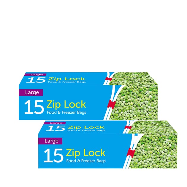 Zip Lock Food & Freezer Bags 15 Pack Large x2 | Home Bargains