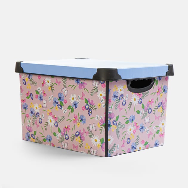 Floral Print Storage Box 17L - Lilac | Home Bargains
