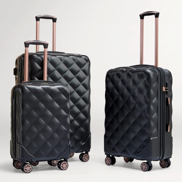 Salisburys Embossed Quilted Shell Suitcase - Black | Home Bargains