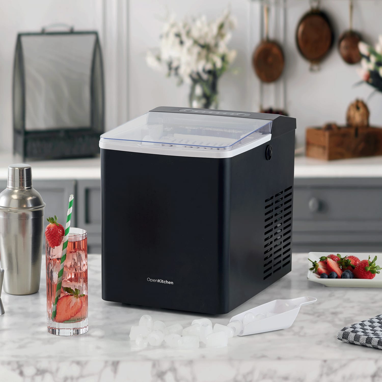 Open Kitchen Ice Maker With Ice Basket & Scoop 1.75L | Home Bargains