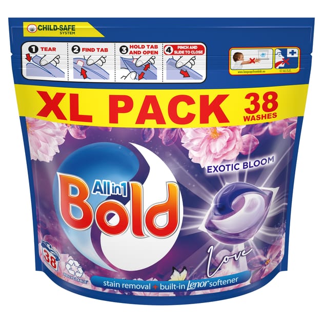 Bold All-in-1 Pods Washing Liquid Capsules Exotic Bloom 38 Washes ...