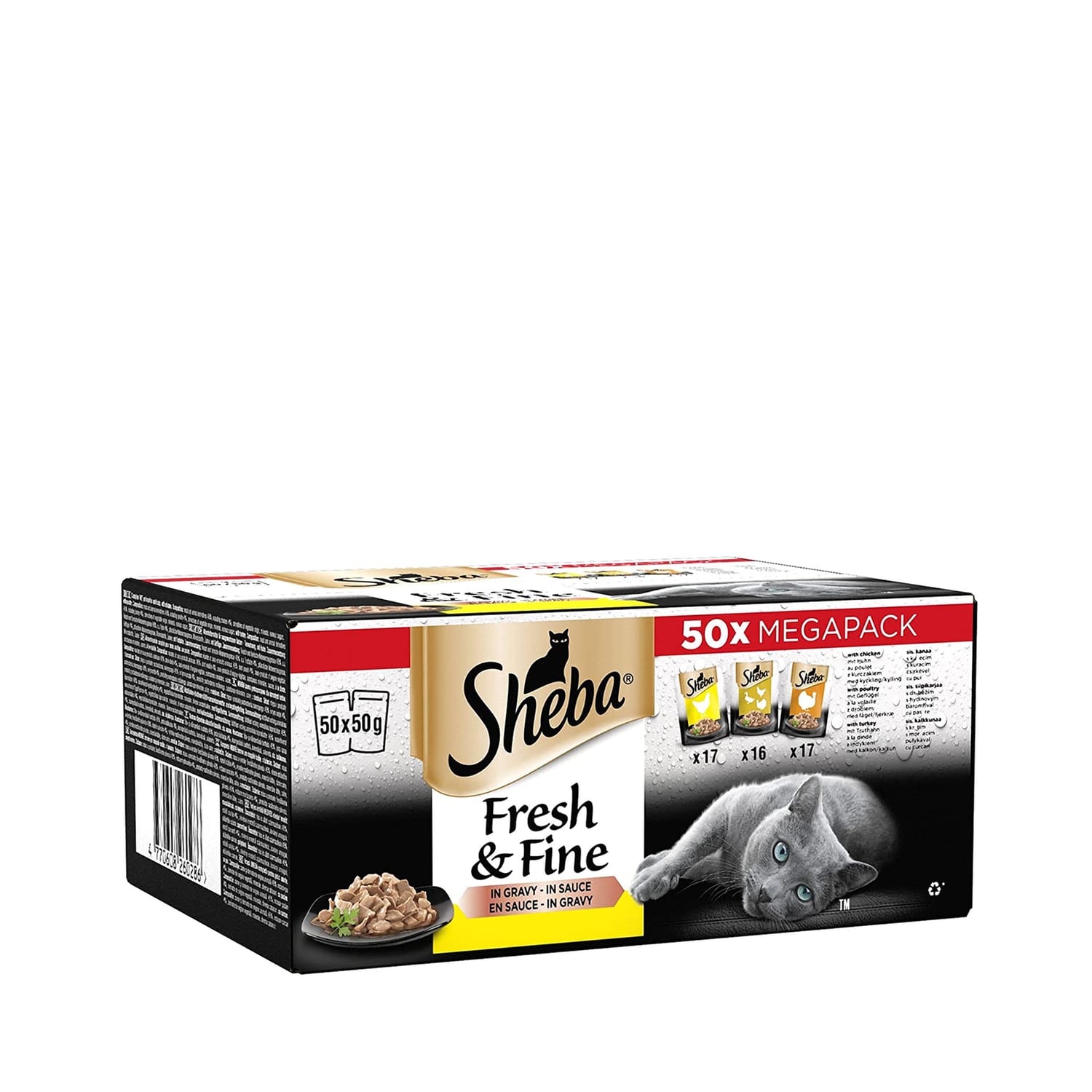 Sheba Fresh & Fine Poultry In Gravy Wet Cat Food Pouches 50 x 50g ...
