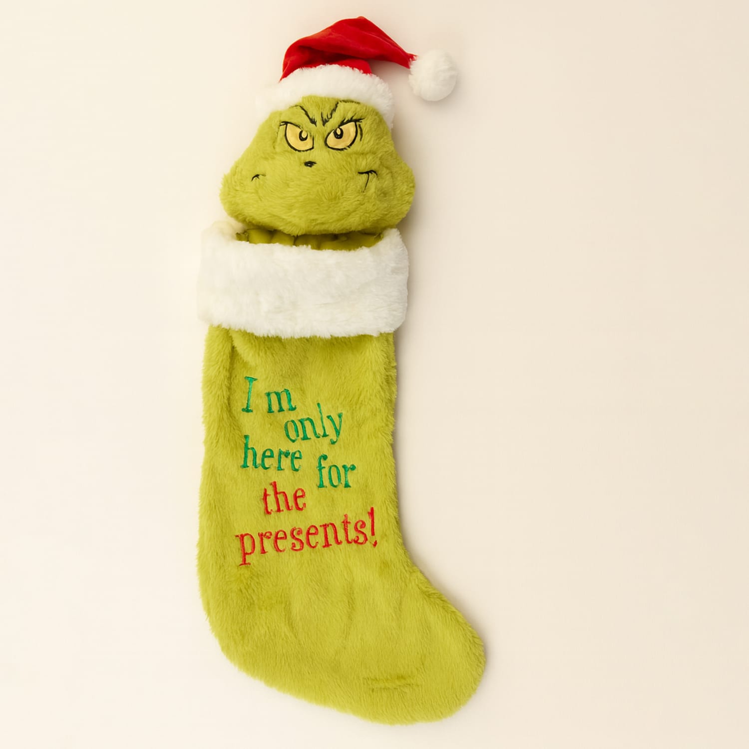 Grinch Stocking With Plush Head - I'm Only Here For The Presents ...