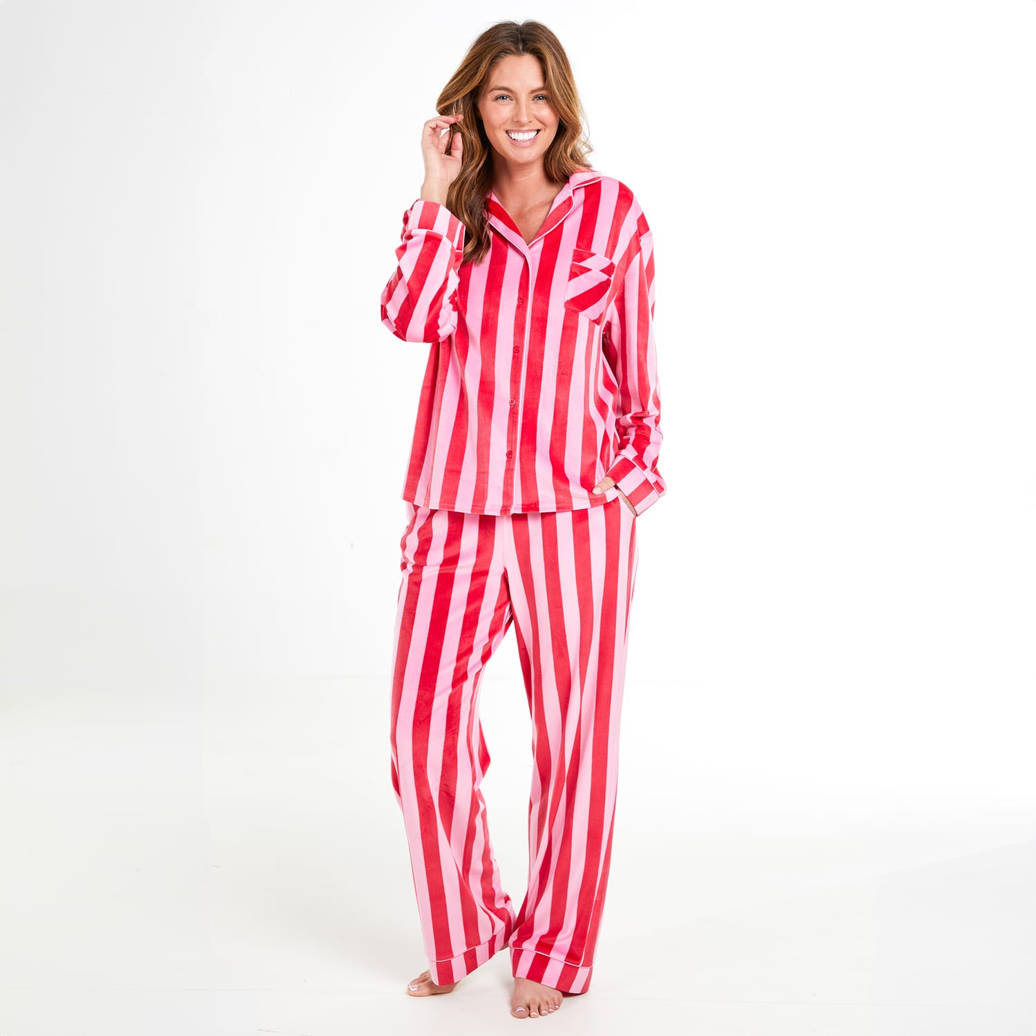 Originals Ladies Pink & Red Stripe Pyjamas | Home Bargains