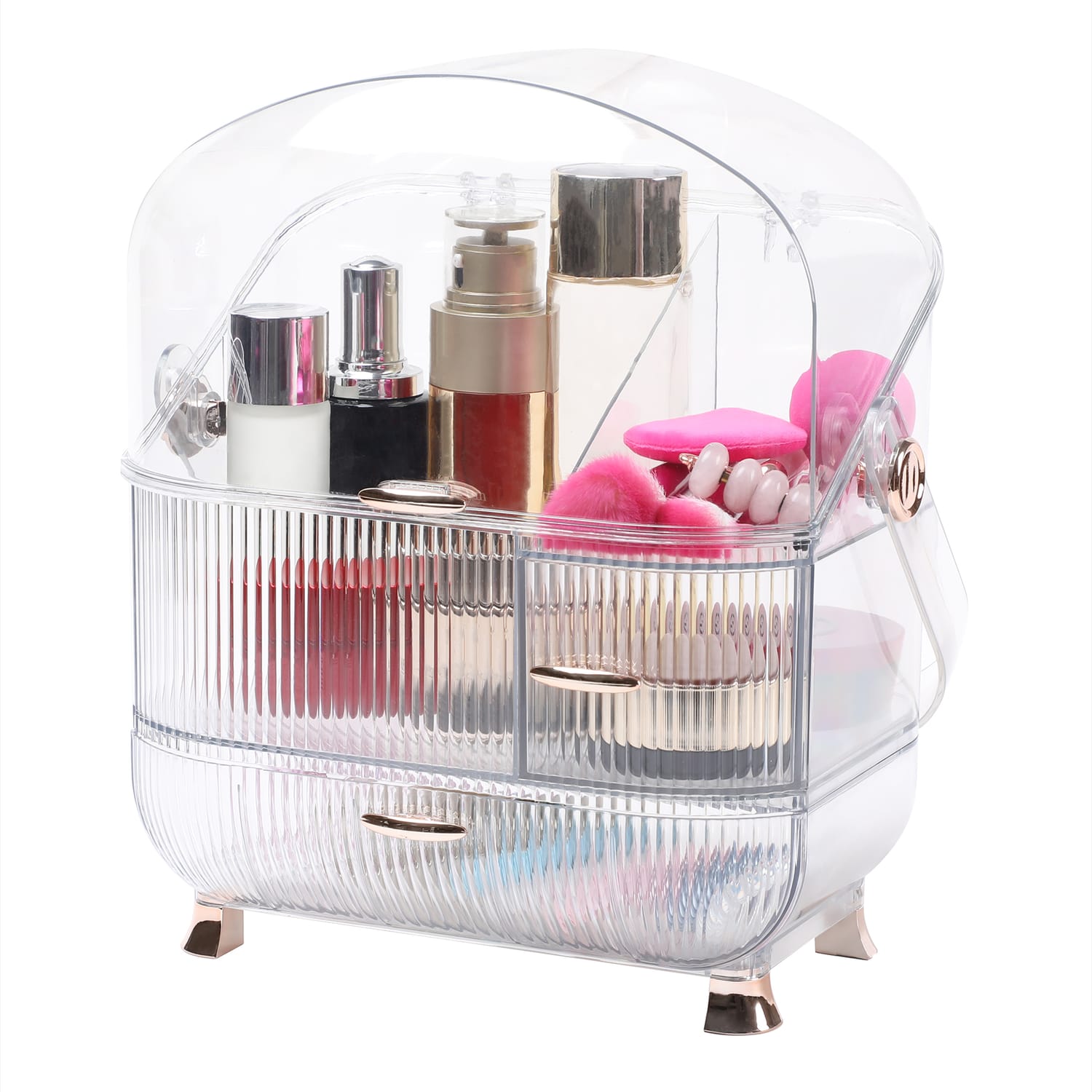 Make Up Organiser Cosmetic Ribbed Storage Box | Home Bargains