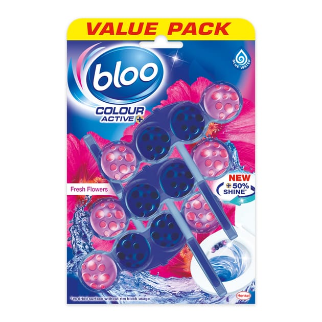 Bloo Colour Active + Toilet Rim Blocks 3x 50g - Fresh Flowers | Home ...