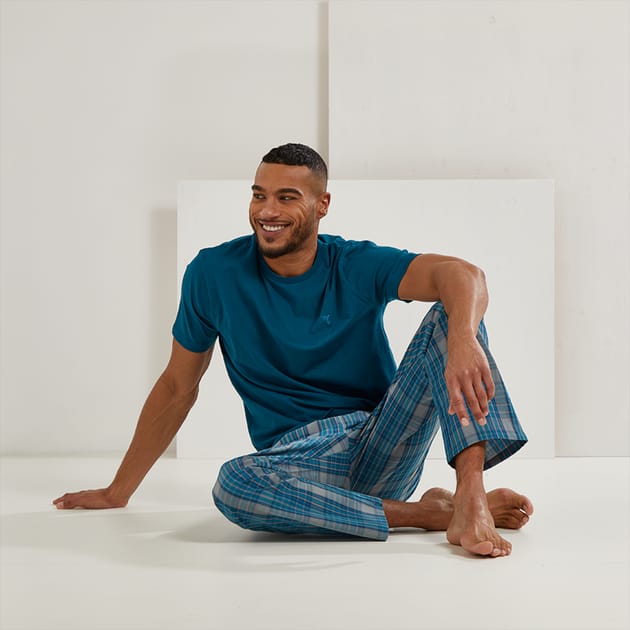 Jeff & Co by Jeff Banks Men's Teal Checked Pyjama Set | Home Bargains