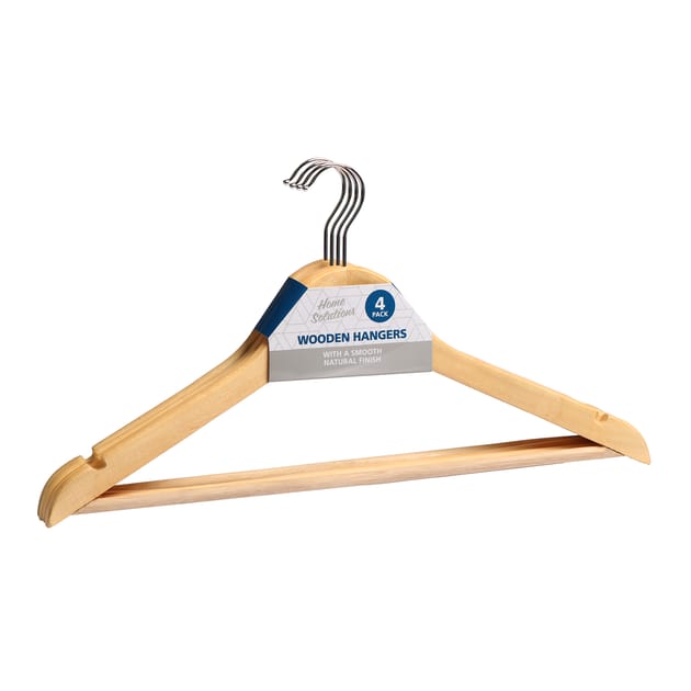 Home Solutions Wooden Hangers 4 Pack - Natural | Home Bargains