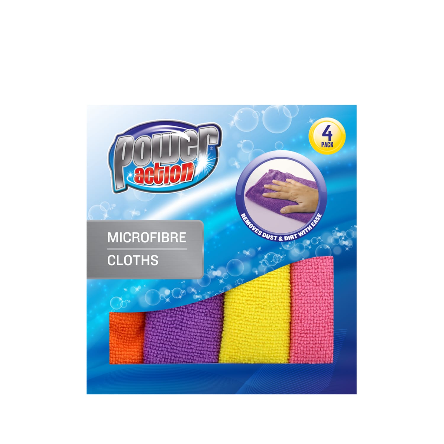 Power Action Micro Fibre Cloth 4 Pack | Home Bargains