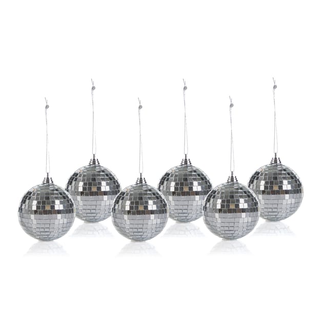 Joyful Disco Bauble 6 Pack - Silver | Home Bargains