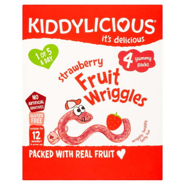 Kiddylicious Fruit Wriggles Strawberry Infant Snack 12 Months+ 4 Pack ...