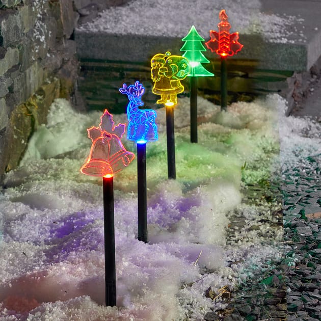 Prestige 5 LED Shaped Stake Lights - Multi colour | Home Bargains