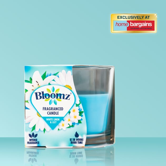 Bloomz Fragranced Candle 170g - White Linen & Lily | Home Bargains