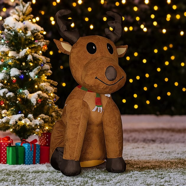 Prestige Mains Operated Light-Up Self Inflating Reindeer 6ft | Home ...