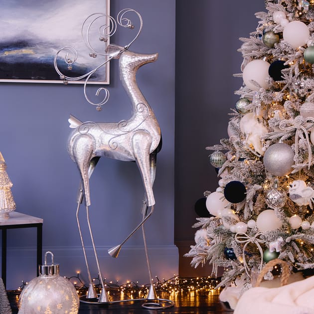 Frosted Spirit Decorative Large Metal Reindeer | Home Bargains
