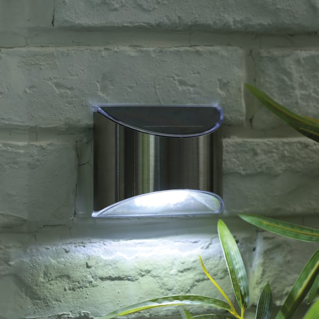 Firefly Stainless Steel Down Wall Solar Light x2 | Home Bargains