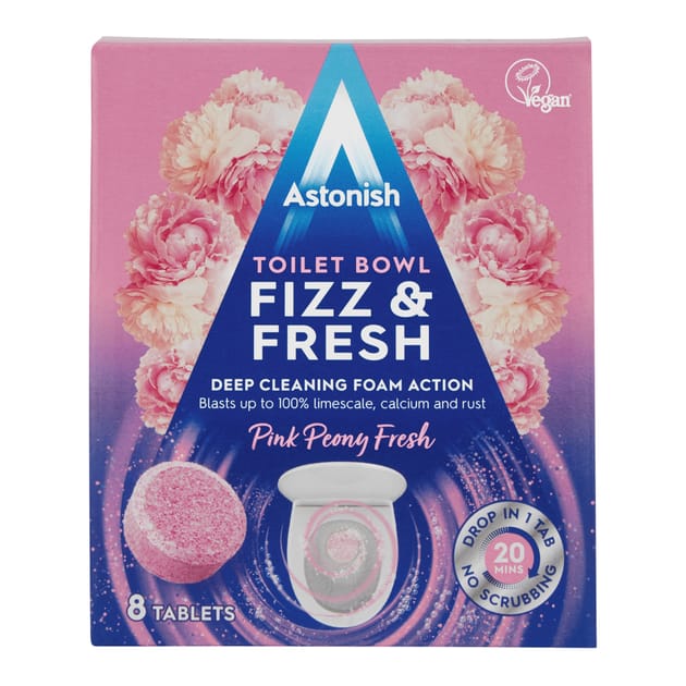 Astonish Toilet Bowl Fizz & Fresh Tablets 8x 25g - Pink Peony Fresh | Home Bargains