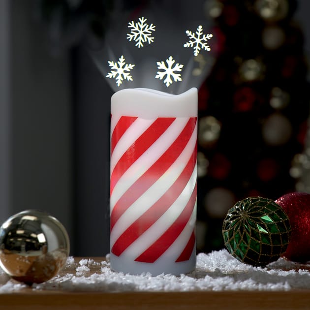 Prestige LED Candle Projector - Candy Cane | Home Bargains
