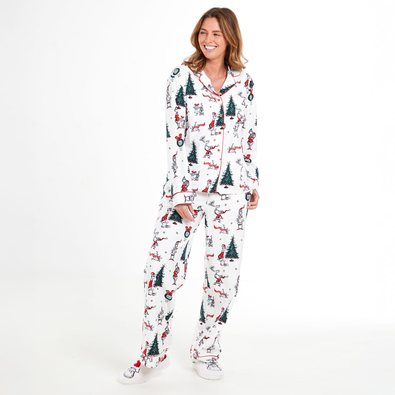 The Grinch Button Up Ladies Pyjamas | Home Bargains