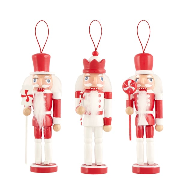 Sleigh Bells Nutcracker Christmas Tree Decoration 3 Pack - Red/White ...