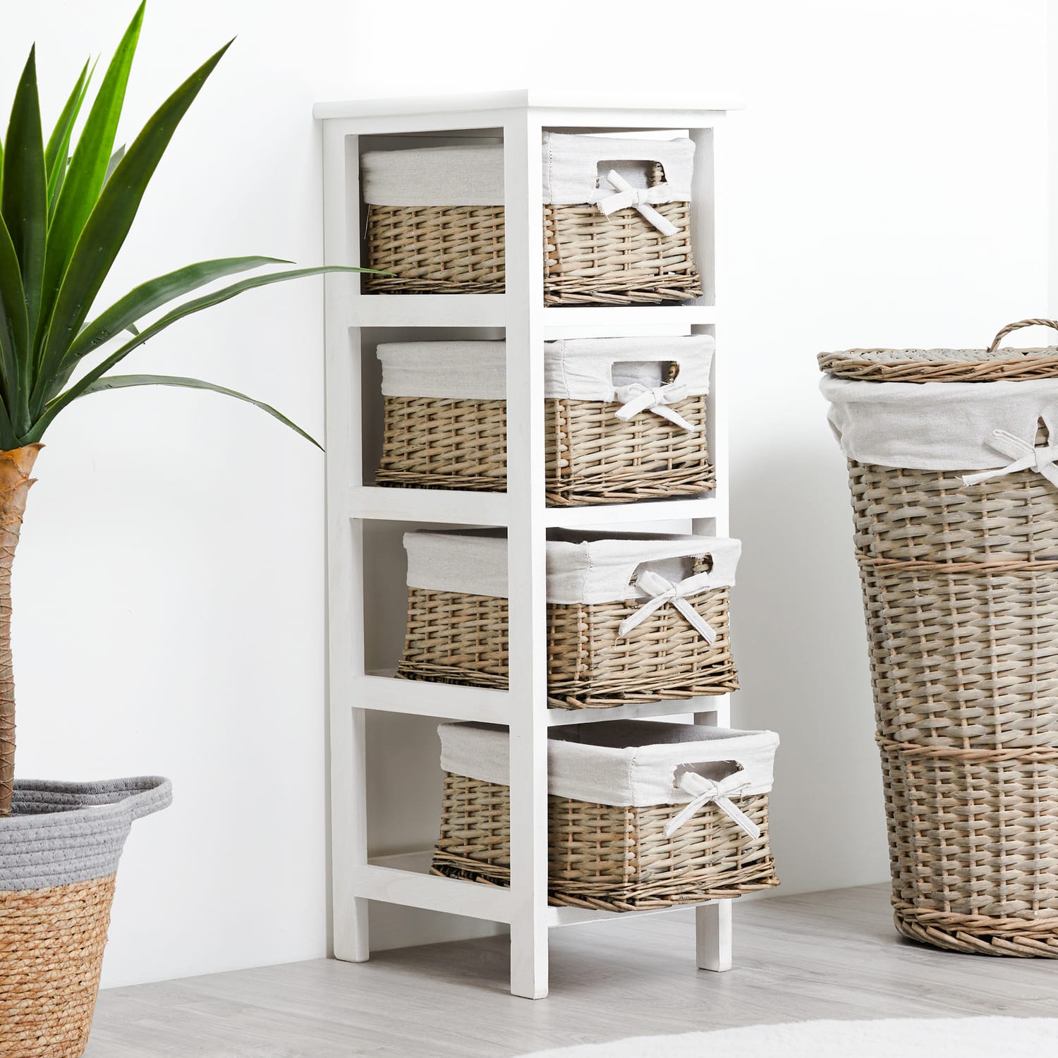 Home Collection 4 Draw Tower Wicker Basket Unit | Home Bargains