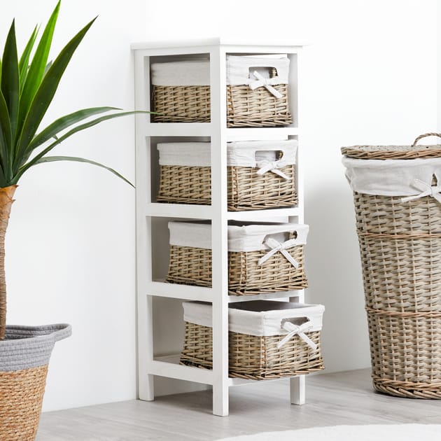 Home Collection 4 Draw Tower Wicker Basket Unit | Home Bargains