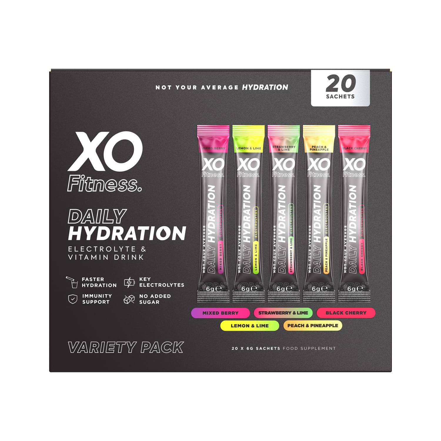 XO Fitness Daily Hydration Electrolyte & Vitamin Drink Sachets 6g x 20 ...
