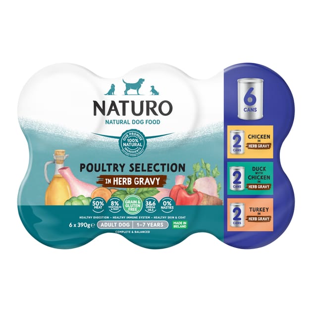 Naturo Natural Dog Food Poultry Selection Adult Dog 1-7 Years 6 x 390g ...