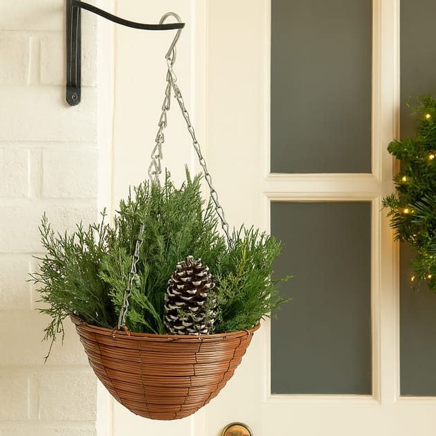 Festive Feeling White Berry Hanging Cone Basket | Home Bargains