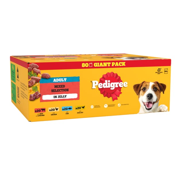 Pedigree Adult Wet Dog Food Mega Pack Pouch 80 x 100g - Mixed Selection ...