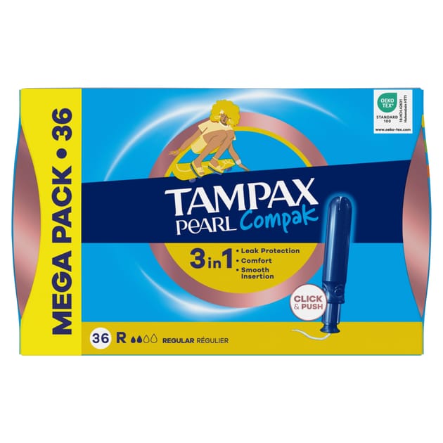 Tampax Pearl Compak Regular Tampons Mega 36 Pack | Home Bargains