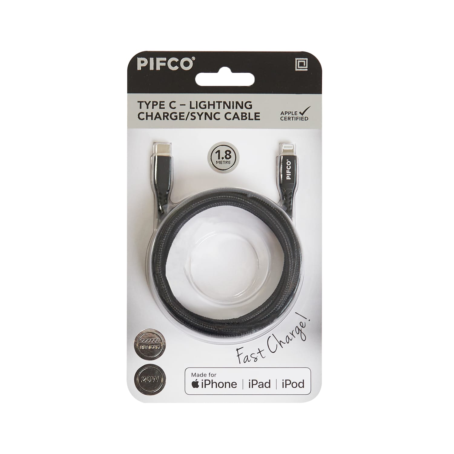 Pifco Charge Cable 1.8m - Type C to Lightning | Home Bargains