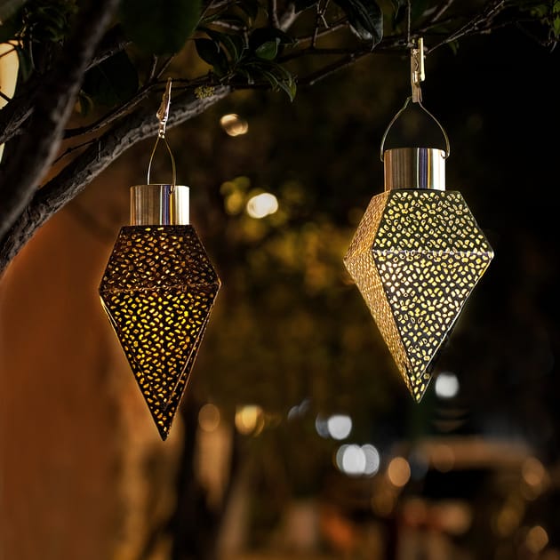 Firefly Hanging Diamond Metal Lantern Solar Light | Home Bargains