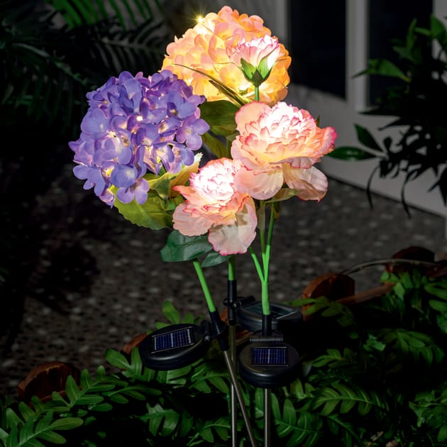 Firefly Hydrangea/Peony Solar Lights | Home Bargains