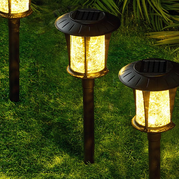 Firefly Crackle Glass Lantern Stake Solar Light | Home Bargains