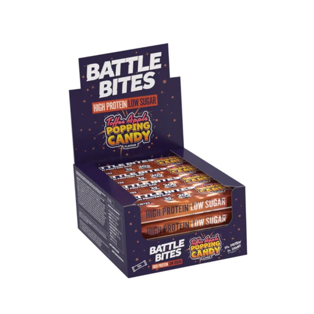 Battle Bites Protein Bar 12 Pack - Toffee Apple Popping Candy | Home ...