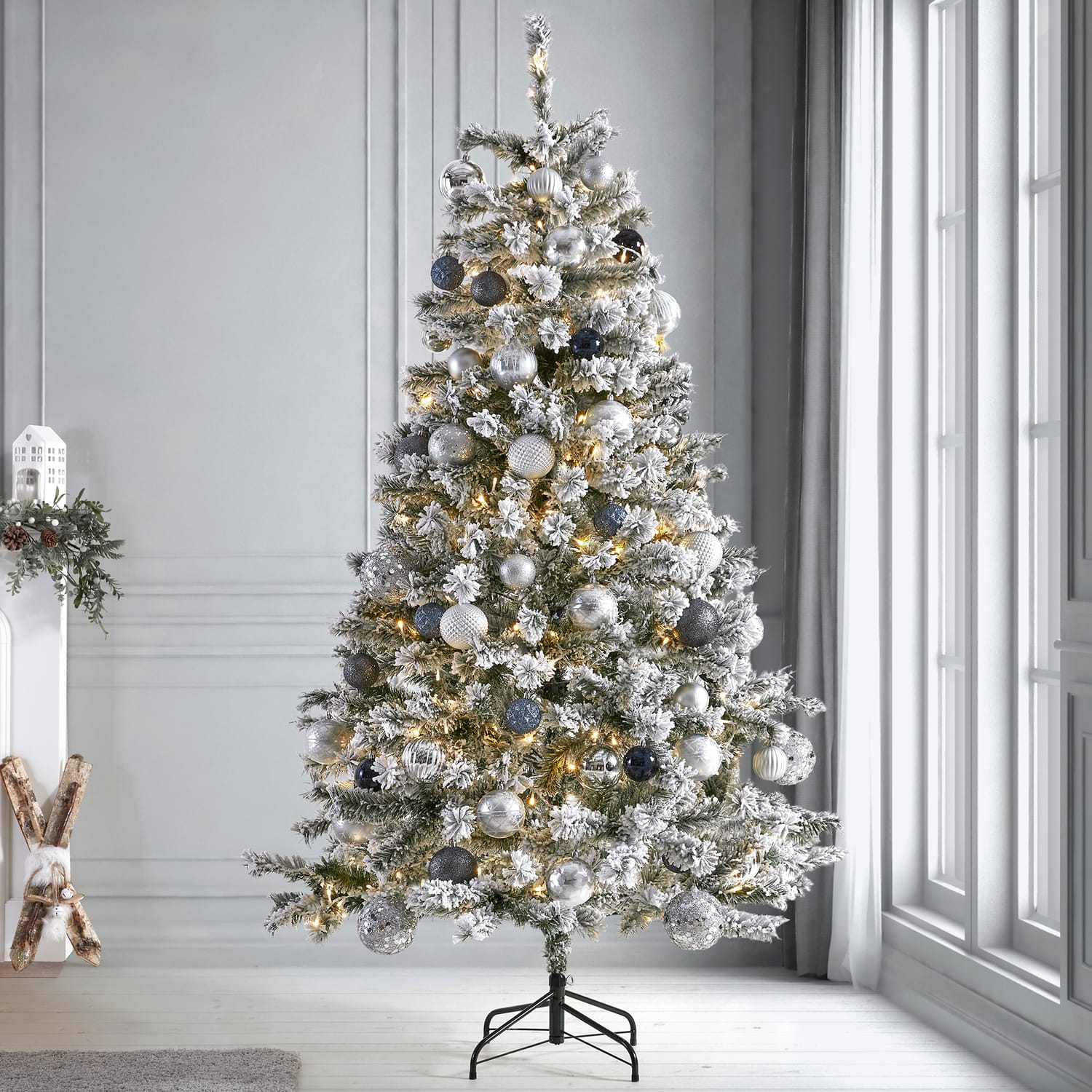Festive Feeling 7ft Pre-Lit Snowy Tree | Home Bargains